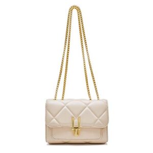 duomier small quilted purse crossbody bag for womens gold with chain strap fashion female teen girl (beige)