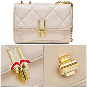 Duomier Small Quilted Purse Crossbody Bag for Womens Gold With Chain Strap Fashion Female Teen Girl (Beige)