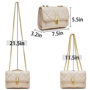 Duomier Small Quilted Purse Crossbody Bag for Womens Gold With Chain Strap Fashion Female Teen Girl (Beige)