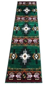 champion rugs southwest native american navajo aztec indian green carpet area rug (2 feet x 7 feet runner)