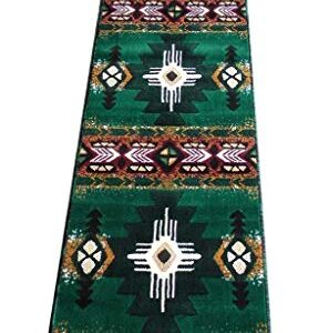 Champion Rugs Southwest Native American Navajo Aztec Indian Green Carpet Area Rug (2 Feet X 7 Feet Runner)