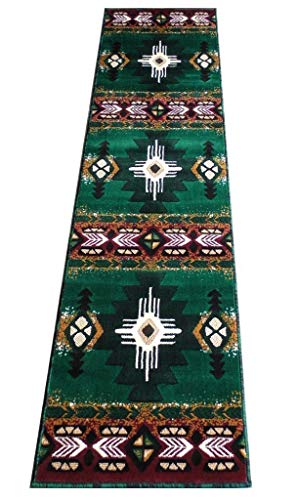 Champion Rugs Southwest Native American Navajo Aztec Indian Green Carpet Area Rug (2 Feet X 7 Feet Runner)