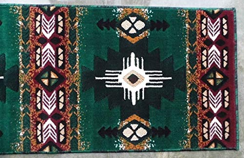 Champion Rugs Southwest Native American Navajo Aztec Indian Green Carpet Area Rug (2 Feet X 7 Feet Runner)