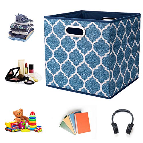 i BKGOO Cloth Storage Bins Set of 4 Thick Fabric Drawers Foldable Cubes Basket Organizer Container with Dual Metal Handles for Shelf Cabinet Bookcase Boxes Navy-Blue 13x13x13 inch