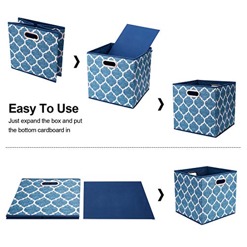 i BKGOO Cloth Storage Bins Set of 4 Thick Fabric Drawers Foldable Cubes Basket Organizer Container with Dual Metal Handles for Shelf Cabinet Bookcase Boxes Navy-Blue 13x13x13 inch