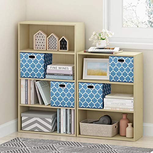 i BKGOO Cloth Storage Bins Set of 4 Thick Fabric Drawers Foldable Cubes Basket Organizer Container with Dual Metal Handles for Shelf Cabinet Bookcase Boxes Navy-Blue 13x13x13 inch