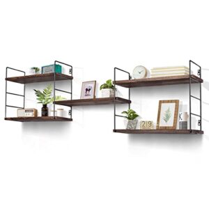 houthvige premium floating shelves with sturdy metal frame durable and modern room decor easy to install wall mounted shelves for multiple storing purposes perfect for home and office (dark brown)