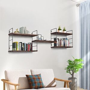 houthvige Premium Floating Shelves with Sturdy Metal Frame Durable and Modern Room Decor Easy to Install Wall Mounted Shelves for Multiple Storing Purposes Perfect for Home and Office (Dark Brown)