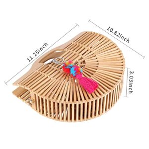 GLVOOI Bamboo Purse Straw Bag Basket Purse Beach Purse Bamboo Handbag Straw Beach Bag Straw Purses for Women Large Tote Bag