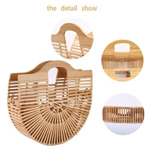 GLVOOI Bamboo Purse Straw Bag Basket Purse Beach Purse Bamboo Handbag Straw Beach Bag Straw Purses for Women Large Tote Bag