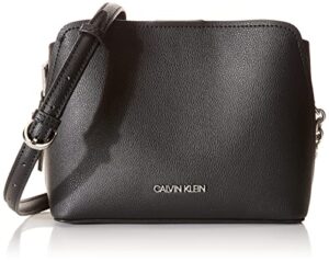 calvin klein hailey micro pebble triple compartment chain crossbody, black/silver