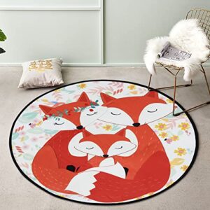 bvogos 3’ft lovely floral foxes large round area rug, ultra soft kids floor playing mat for bedroom living room baby room, non-skid lightweight foam rugs home decor