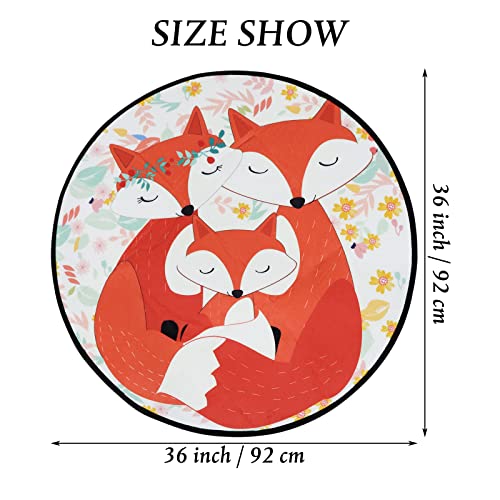 BVOGOS 3’Ft Lovely Floral Foxes Large Round Area Rug, Ultra Soft Kids Floor Playing Mat for Bedroom Living Room Baby Room, Non-Skid Lightweight Foam Rugs Home Decor