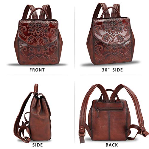 LRTO Genuine Leather Backpack Purse Vintage Casual Daypack College Bag Handmade Cowhide Western Rucksack (Coffee) Medium