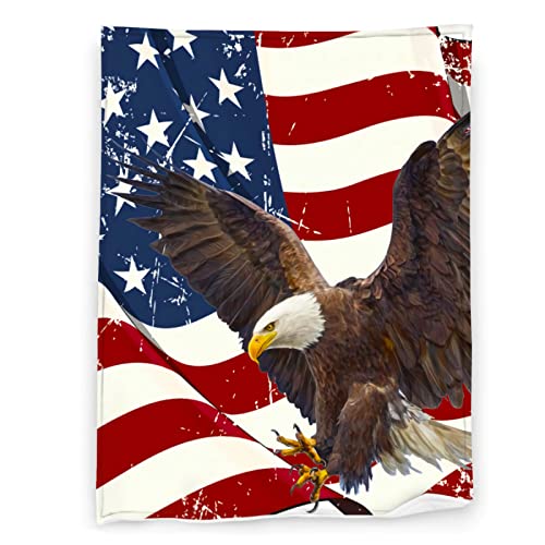 YRAQLVU US Flag Eagle Throw Blanket for Couch Patriotic American National Flag Flannel Fleece Blanket for Unisex Adult Kid, Great Gift for Veteran Friend or Family, 50x60 Inches, USA Flag, Vertical