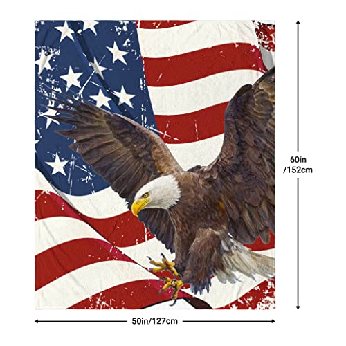 YRAQLVU US Flag Eagle Throw Blanket for Couch Patriotic American National Flag Flannel Fleece Blanket for Unisex Adult Kid, Great Gift for Veteran Friend or Family, 50x60 Inches, USA Flag, Vertical