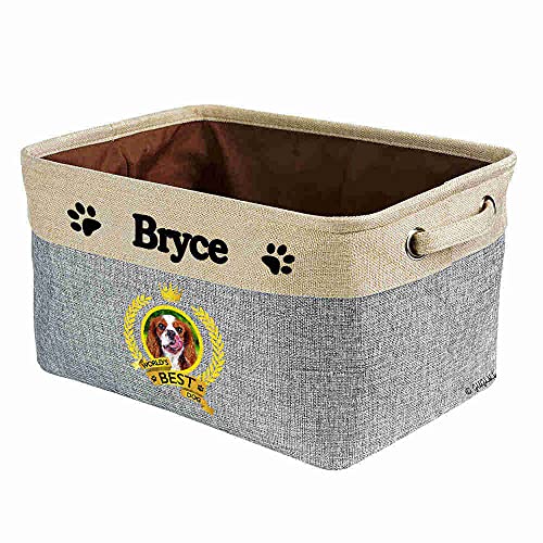 Custom Name Collapsible Dog Toy Storage Basket Bin World's Best Dog Cavalier King Charles Spaniel Pup Foldable Pet Toy Box Closet Shelf Baskets Organizer for Bedroom Home Dog Cat with Handles Gray