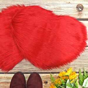 Marrywindix 2 Pieces Red Heart Shaped Fluffy Faux Sheepskin Area Rug Plush Carpet Fur Room Mat for Home Sofa Floor Decor (12 x 16 Inch)