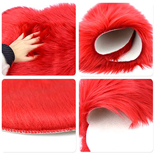 Marrywindix 2 Pieces Red Heart Shaped Fluffy Faux Sheepskin Area Rug Plush Carpet Fur Room Mat for Home Sofa Floor Decor (12 x 16 Inch)