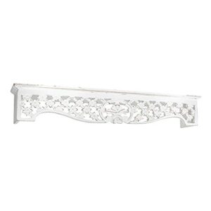 american art decor hand-carved vintage medallion floating wall shelf – whitewashed (30”)