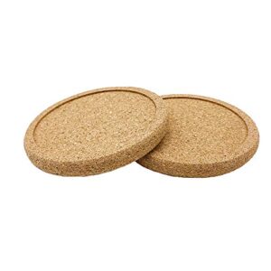 geobom natural lip cork coasters for drinks with grooved round edge set of 2 absorbent heat & water resistant reusable durable saucers bar glass cup & mug housewarming gift (2)