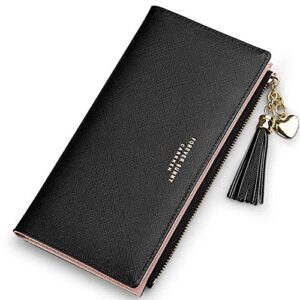 wallets for women leather cell phone case holster bag long slim credit card holder cute minimalist coin purse thin large capacity zip clutch handbag wallet for girls and boys ladies (black)