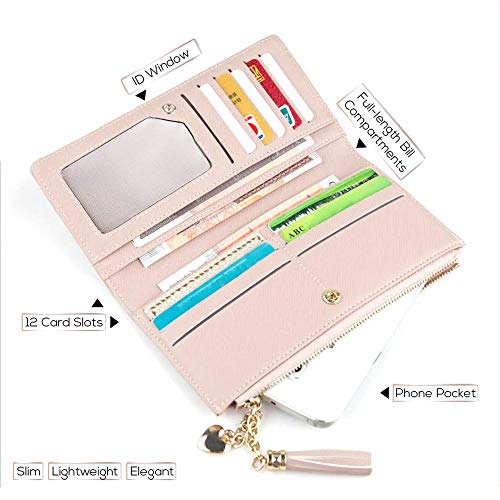 Wallets for Women Leather Cell Phone Case Holster Bag Long Slim Credit Card Holder Cute Minimalist Coin Purse Thin Large Capacity Zip Clutch Handbag Wallet for Girls and Boys Ladies (Black)