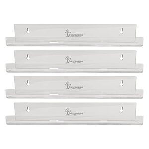 12'' Clear Vinyl Record Shelf - Wall Mount Vinyl Storage - Transparent Vinyl Record Holder - Easy Install Acrylic Album Storage for Home or Studio – Office Home Display Shelves (Pack of 4)