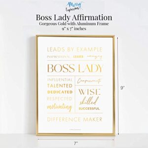 Merry Expressions Boss Lady Desk and Wall Art with Metal Frame - Boss Lady Office Décor, Boss Lady Gift with Boss Lady Quote (Gold, 7" x 9")