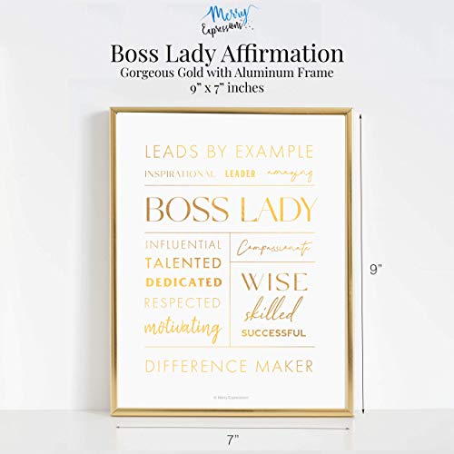 Merry Expressions Boss Lady Desk and Wall Art with Metal Frame - Boss Lady Office Décor, Boss Lady Gift with Boss Lady Quote (Gold, 7" x 9")