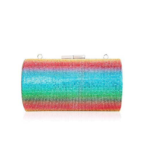 GripIt Rainbow Rhinestone Evening Handbags Ladies Colorful Clutch Bag Purses for Women with Golden Chain for Party Prom