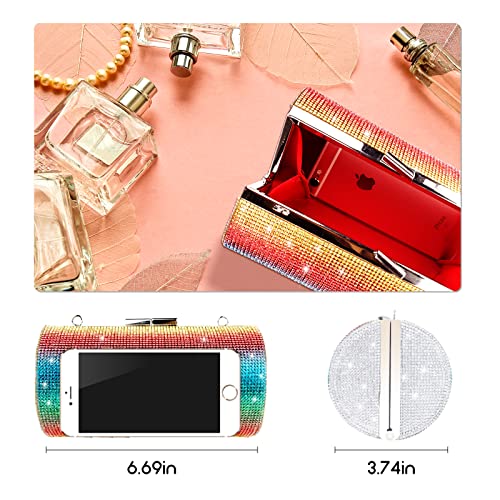 GripIt Rainbow Rhinestone Evening Handbags Ladies Colorful Clutch Bag Purses for Women with Golden Chain for Party Prom