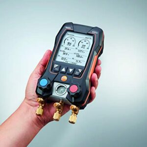 Testo 550s Kit I App Operated Digital Manifold for HVAC and Refrigeration with 2 x Wired Temperature clamp Probes I High and Low Side Pressure Measurement, Superheat and subcooling – with Bluetooth