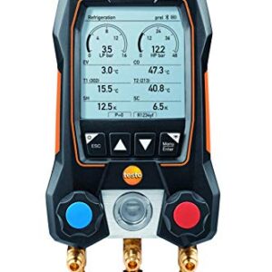 Testo 550s Kit I App Operated Digital Manifold for HVAC and Refrigeration with 2 x Wired Temperature clamp Probes I High and Low Side Pressure Measurement, Superheat and subcooling – with Bluetooth