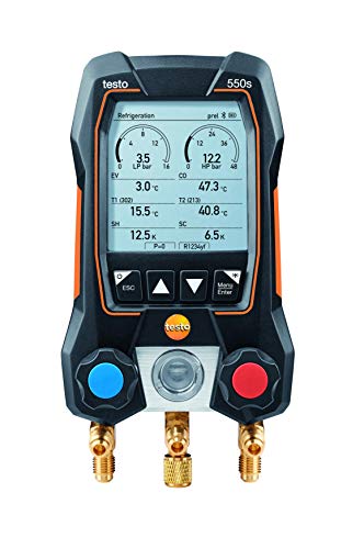 Testo 550s Kit I App Operated Digital Manifold for HVAC and Refrigeration with 2 x Wired Temperature clamp Probes I High and Low Side Pressure Measurement, Superheat and subcooling – with Bluetooth