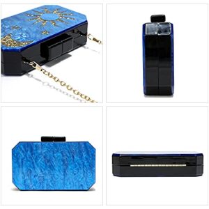 Acrylic Small Clutch Purses for Women,Gold Stars Moon and Sun Patterns, Blue Evening Clutch for Party