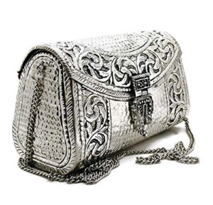 trend overseas women gift bridal bag brass metal clutch sling bag indian ethnic antique clutch (silver)