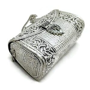 Trend Overseas women gift bridal bag Brass Metal Clutch Sling Bag Indian Ethnic Antique clutch (Silver)