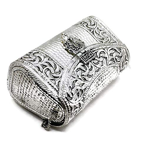 Trend Overseas women gift bridal bag Brass Metal Clutch Sling Bag Indian Ethnic Antique clutch (Silver)