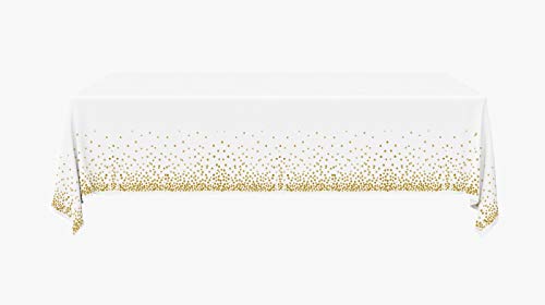 White Plastic Tablecloths - 12 Pack - 54 X 108 | Gold Dot Disposable Tablecloths | Plastic Tablecloth | White Tablecloths | Plastic Table Cover | Paper Tablecloths For Bbq, Party, Fine Dining, Wedding