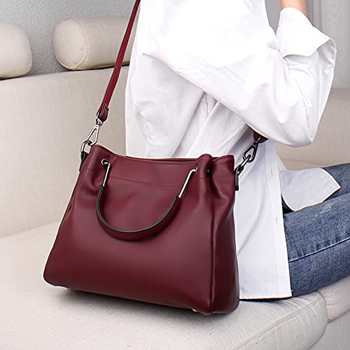 Chikencall Women Purses and Handbags Soft Leather Shoulder Bag Ladies Work Shopper Top Handle Satchels Tote Bag Burgundy