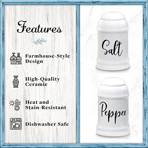 Home Acre Designs Salt and Pepper Shakers set Farmhouse Kitchen Decor Ceramic Salt Shaker -White Salt and Pepper Shaker - Wedding Registry Ideas Gifts Rustic Salt and Pepper Set Holder Table Decor