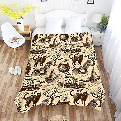 Moslion Halloween Pattern Throw Blanket Retro Vintage Style Animal Cat Pumpkin Owl Bat Witch Hat Tree Cozy Throw Blanket for Couch Bed Sofa Car Soft Throw Blanket Flannel 30x40 Inch