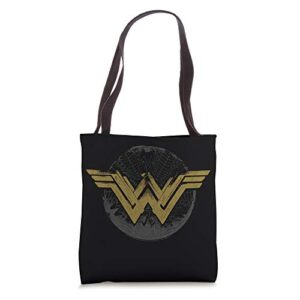 wonder woman movie distressed logo tote bag