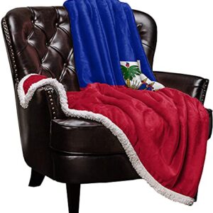 DecorLovee Sherpa Fleece Throw Blanket for Couch Bedroom, Haitian Flag Day Flag Shaggy Cozy and Soft Blanket Suitable for All Season Size 50"x 60" Tropical Plants with Green Leaves Trees