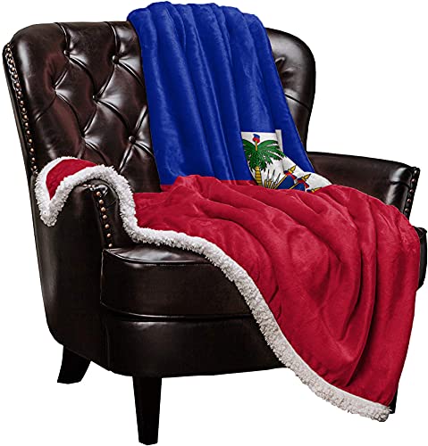 DecorLovee Sherpa Fleece Throw Blanket for Couch Bedroom, Haitian Flag Day Flag Shaggy Cozy and Soft Blanket Suitable for All Season Size 50"x 60" Tropical Plants with Green Leaves Trees