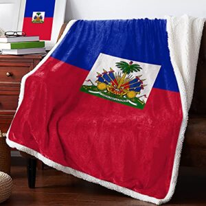 DecorLovee Sherpa Fleece Throw Blanket for Couch Bedroom, Haitian Flag Day Flag Shaggy Cozy and Soft Blanket Suitable for All Season Size 50"x 60" Tropical Plants with Green Leaves Trees