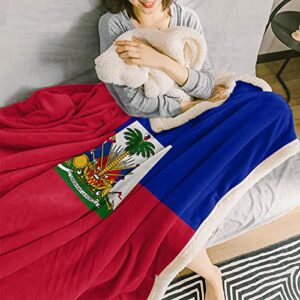 DecorLovee Sherpa Fleece Throw Blanket for Couch Bedroom, Haitian Flag Day Flag Shaggy Cozy and Soft Blanket Suitable for All Season Size 50"x 60" Tropical Plants with Green Leaves Trees