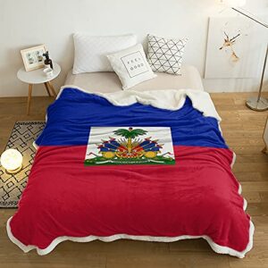 DecorLovee Sherpa Fleece Throw Blanket for Couch Bedroom, Haitian Flag Day Flag Shaggy Cozy and Soft Blanket Suitable for All Season Size 50"x 60" Tropical Plants with Green Leaves Trees