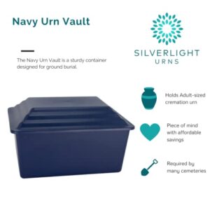 Navy Blue Urn Vault for Ground Burial, Holds One Adult Cremation Urn for Human Ashes, Durable and Secure Cremation Urn Vault for Cemetery Burial